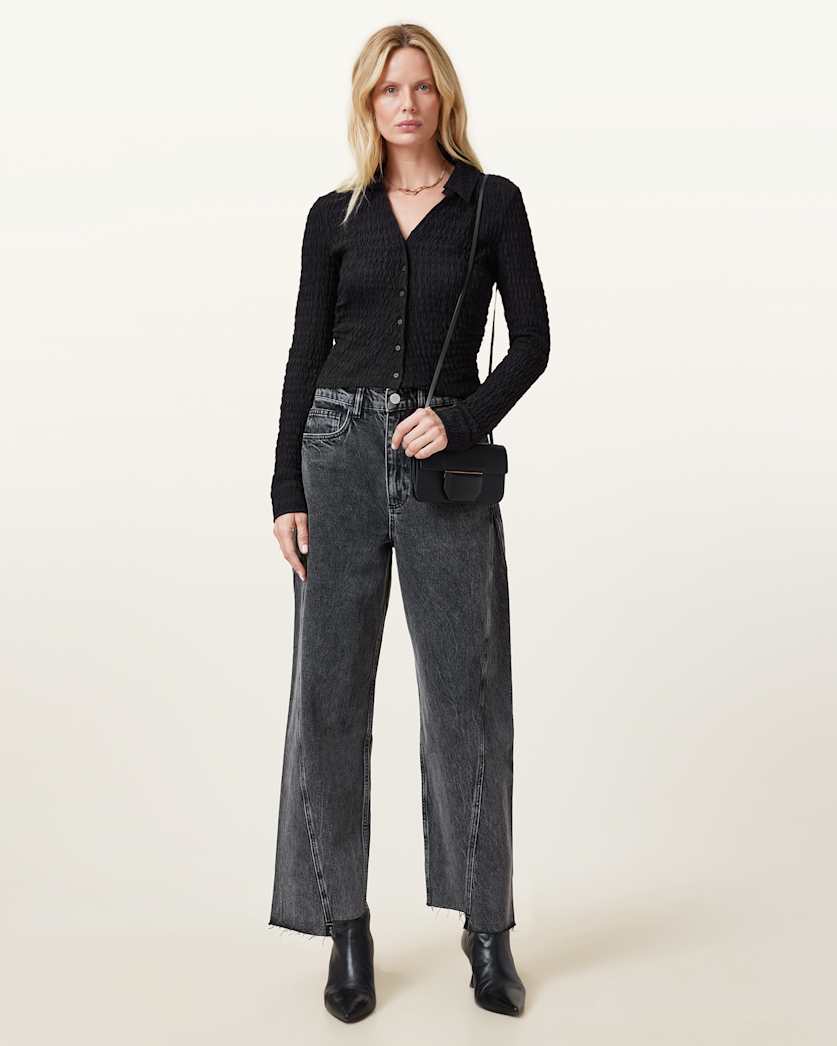 Connie Slim Fit Open Neck Shirt Black | ALLSAINTS